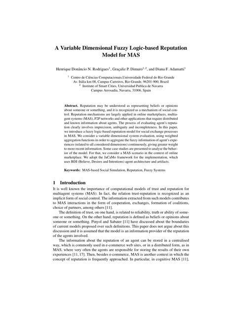 Pdf A Variable Dimensional Fuzzy Logic Based Reputation Model For Mas
