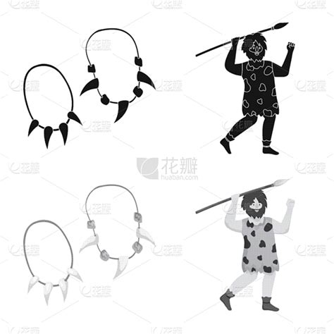 石器时代分离着色远古的勇气男人进化收集装饰