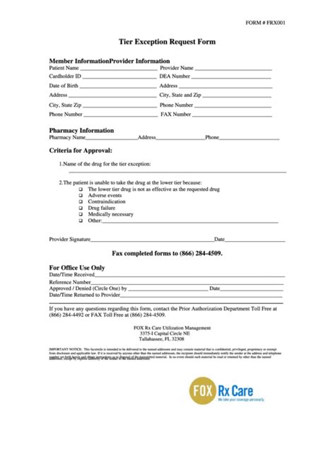 Form Frx001 Tier Exception Request Form Printable Pdf Download