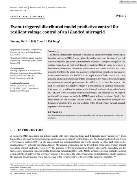 PDF Event Triggered Distributed MPC For Resilient Voltage Control Of