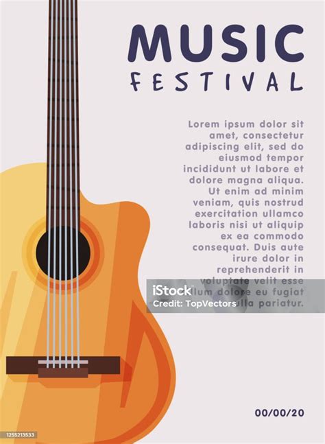 어쿠스틱 기타 악기 광고 포스터 브로셔 전단지 초대 카드 벡터 일러스트와 음악 축제 배너 0명에 대한 스톡 벡터 아트 및 기타