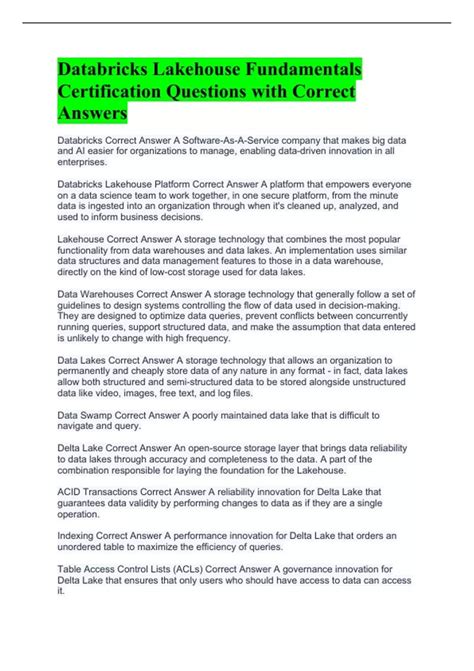 Databricks Lakehouse Fundamentals Certification Questions With Correct Answers Databricks