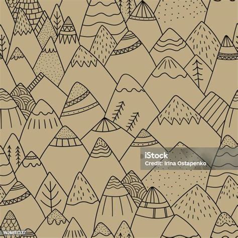 스칸디나비아 스타일의 산과 완벽한 패턴 산 풍경 풍경과 귀여운 장식 배경 직물 벽지 또는 랩 페이퍼를위한 디자인 0명에 대한 스톡 벡터 아트 및 기타 이미지 Istock