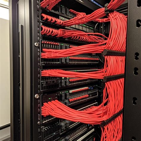 A Network Setup In A Small Business With A Rackmounted Switch And Patch Panel Premium AI