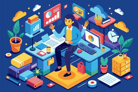 A Person Engages In Multitasking At A Vibrant Workspace Surrounded By Various Digital Tools And