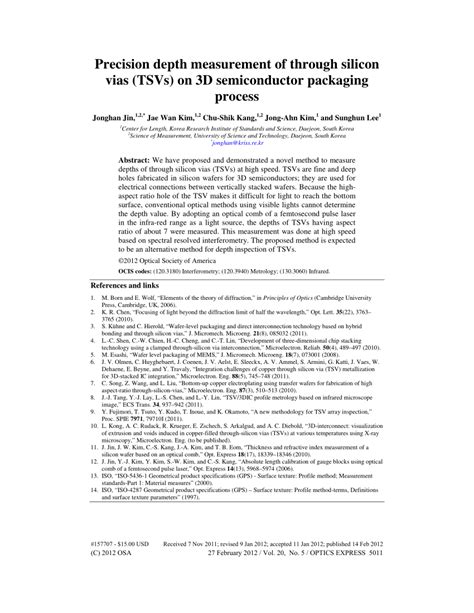 Pdf Precision Depth Measurement Of Through Silicon Vias Tsvs On 3d Semiconductor Packaging