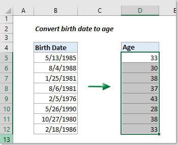 How To Convert Birthdate To Age Quickly In Excel Excel Age Birthdate