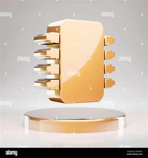 Microchip Icon Yellow Gold Microchip Symbol On Golden Podium 3d Rendered Social Media Icon