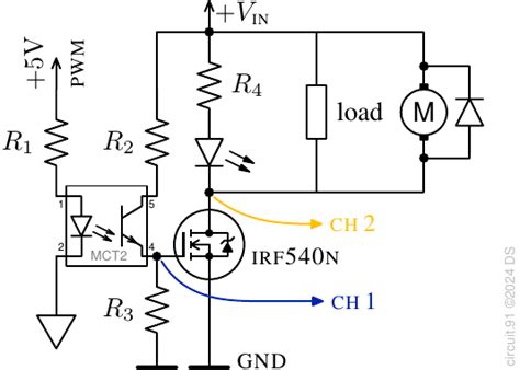 Opto Isolator Driving A Permanent Magnet Dc Motor With Pwm Via Optocoupler And An N Mosfet