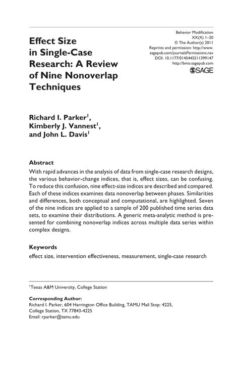 Pdf Effect Size In Single Case Research A Review Of Nine Nonoverlap