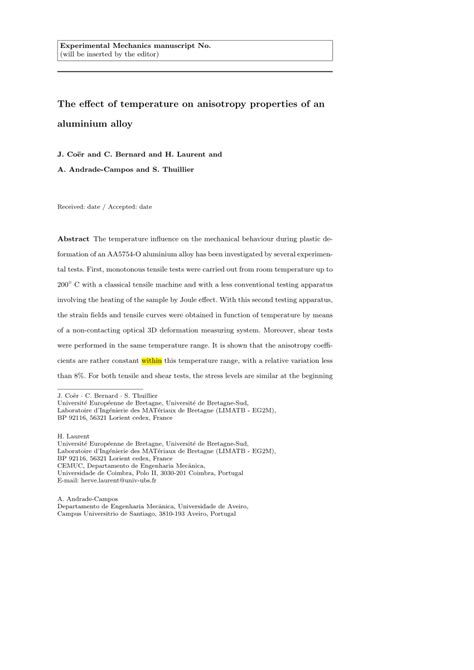 Pdf The Effect Of Temperature On Anisotropy Properties Of An Aluminium Alloy