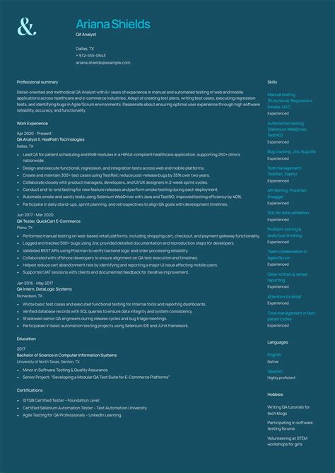 Qa Resume Example Any Candidate Can Use As Inspiration