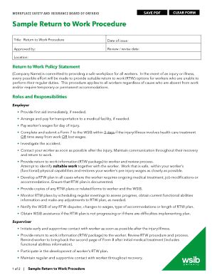 Fillable Online Sample Return To Work Procedure Fax Email Print PdfFiller