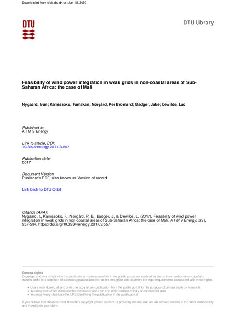 Pdf Feasibility Of Wind Power Integration In Weak Grids In Non Coastal Areas Of Sub Saharan
