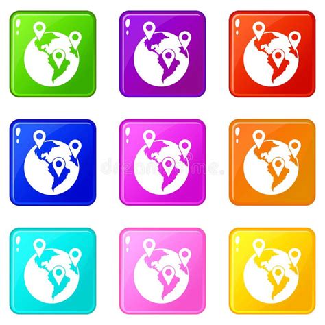 globe and map pointers icons 9 set stock vector illustration of
