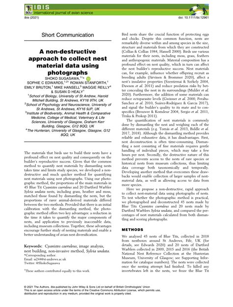 Pdf A Non‐destructive Approach To Collect Nest Material Data Using