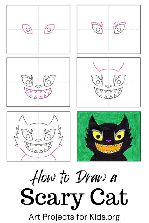 Easy How To Draw A Scary Cat Tutorial And Scary Cat Coloring Page