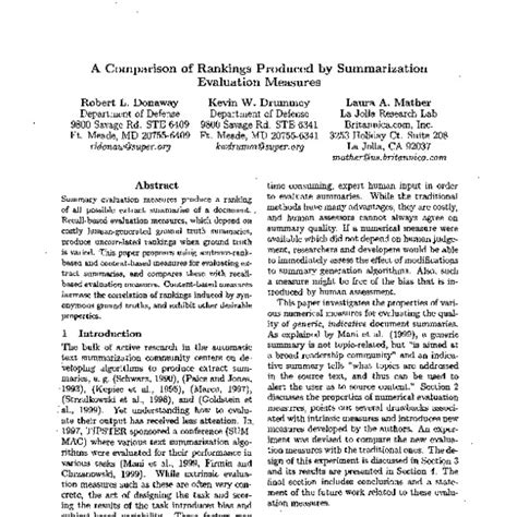 A Comparison Of Rankings Produced By Summarization Evaluation Measures Acl Anthology