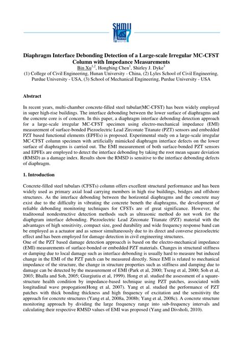 Pdf Diaphragm Interface Debonding Detection Of A Large Scale Irregular Mc Cfst Column With