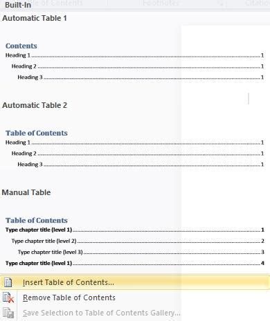 Table Of Contents Formats Table Of Contents 15 Writers
