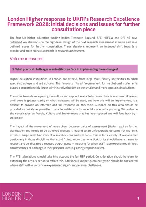 London Higher Response To Ukris Research Excellence Framework 2028 London Higher Response To Ukris Research Excellence Framework 2028