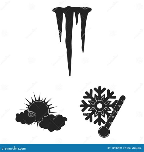 Different Weather Black Icons In Set Collection For Design Signs And Characteristics Of The