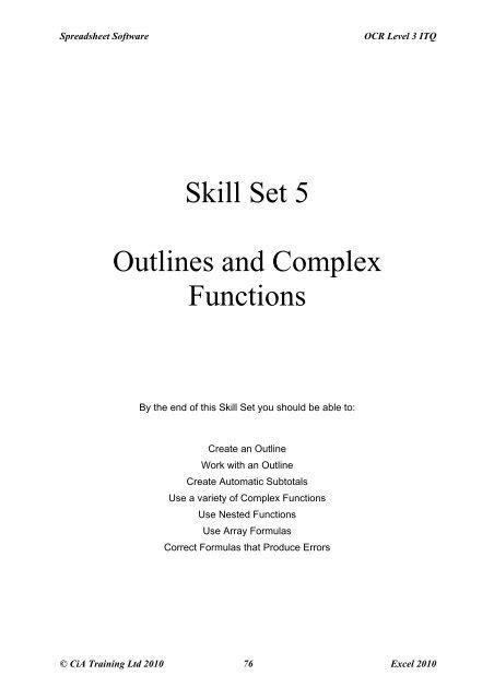 ocr level 3 itq unit 71 spreadsheet software cia training