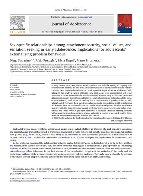 Pdf Sex Specific Relationships Among Attachment Security Social Values And Sensation Seeking