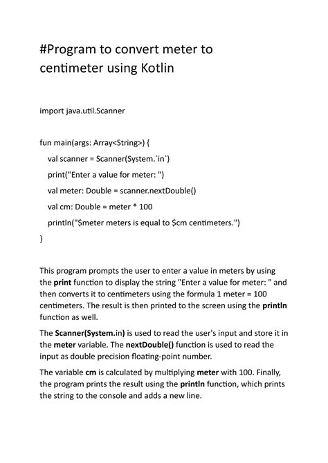 Convert Meter To Centimeter Kotlin Program To Convert Meter To