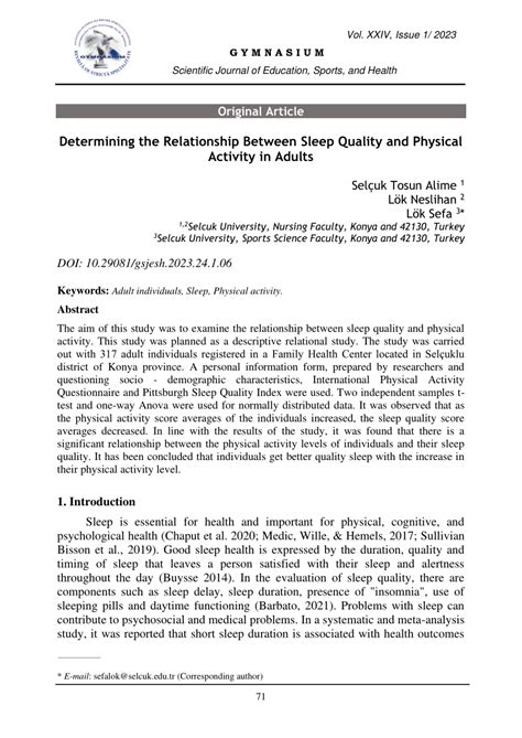 Pdf Determining The Relationship Between Sleep Quality And Physical Activity In Adults