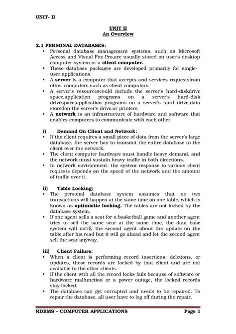 Unit 2 Notes Of Rdbms Docsity