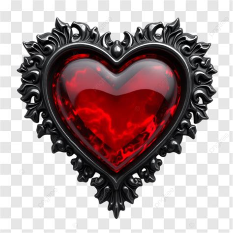 열정의 신비를 나타내는 빨간색과 검은색 디테일의 고딕 하트 빨간색과 검은색 디테일이 있는 고딕 하트 열정과 신비를 상징하는 빨간색 Png 일러스트 및 이미지 에 대한