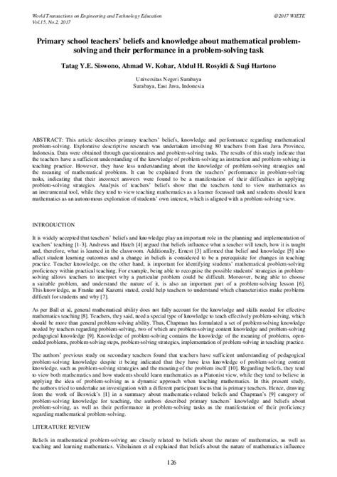 Pdf Primary School Teachers Beliefs And Knowledge About Mathematical Problem Solving And