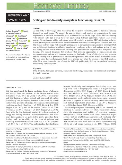 Pdf Scaling‐up Biodiversity‐ecosystem Functioning Research
