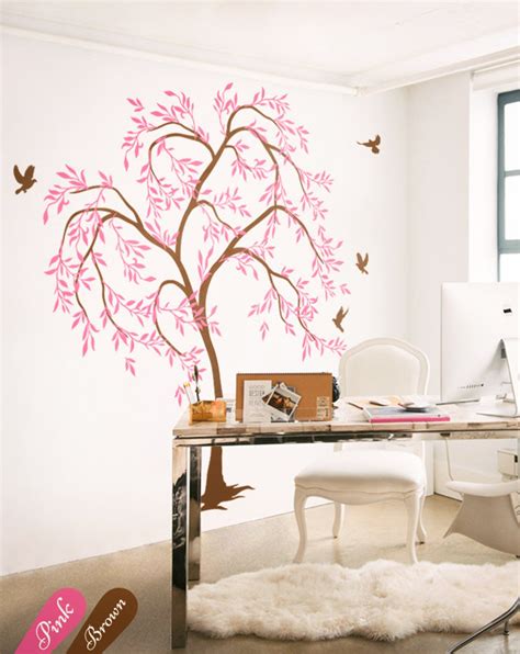 Tree Wall Decals With Birds Large Tree In The Wind Wall Art Mural Sticker Nursery Wall Decor