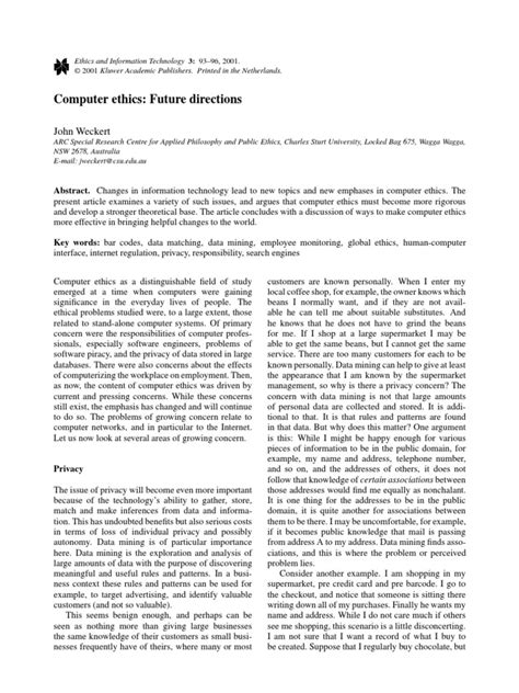Computer Ethics Pdf Data Mining Privacy