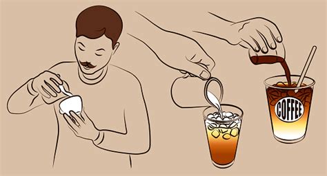 커피 라인 아트 바리스타를 만드는 남자의 스케치 그리기 아이콘 세트 아이스 커피에 대한 스톡 벡터 아트 및 기타 이미지