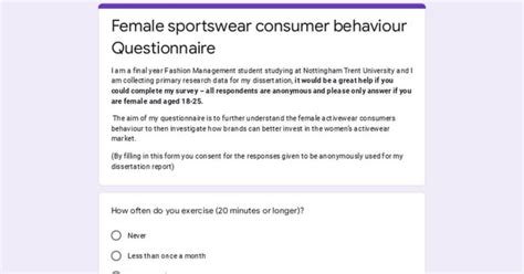 Female Consumer Questionnaire Rmarketingresearch