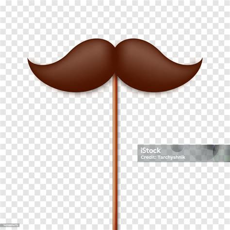 나무 막대기에 현실적인 가짜 콧수염 카니발이나 휴가를위한 빈티지 종이 콧수염 갈색 얼굴 머리카락 힙스터 수염 벡터 일러스트 레이 션 가지 식물 부위에 대한 스톡 벡터 아트