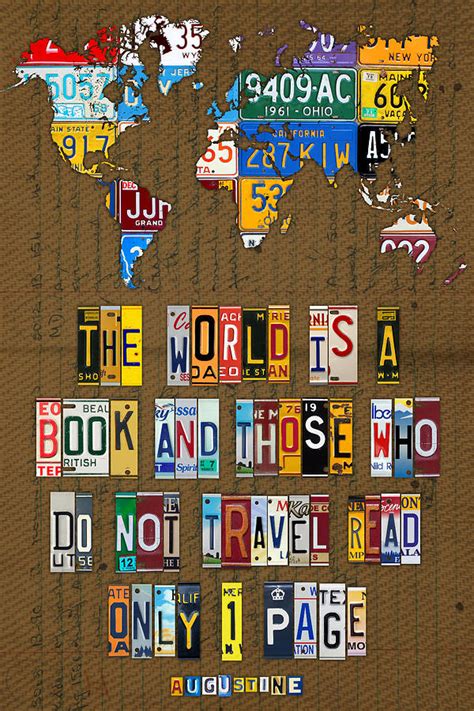 Saint Augustine Travel Quote Recycled Vintage License Plate Letter Word