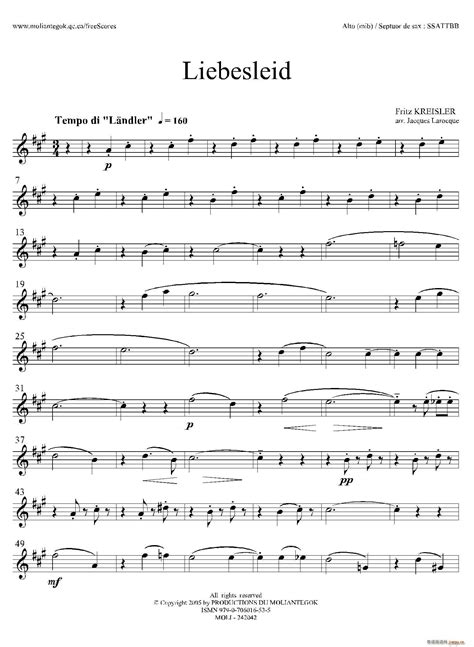 Liebesleid（四重奏、中音萨克斯分谱） 歌谱简谱网