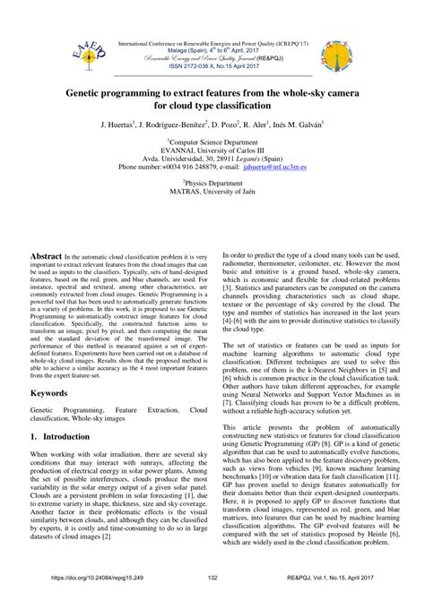 Pdf Genetic Programming To Extract Features From The Whole Sky Camera For Cloud Type