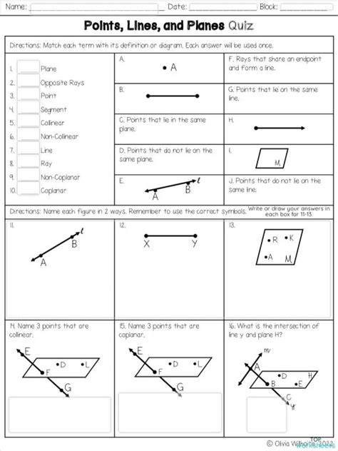 Points Lines Planes Quiz Interactive Worksheet Topworksheets