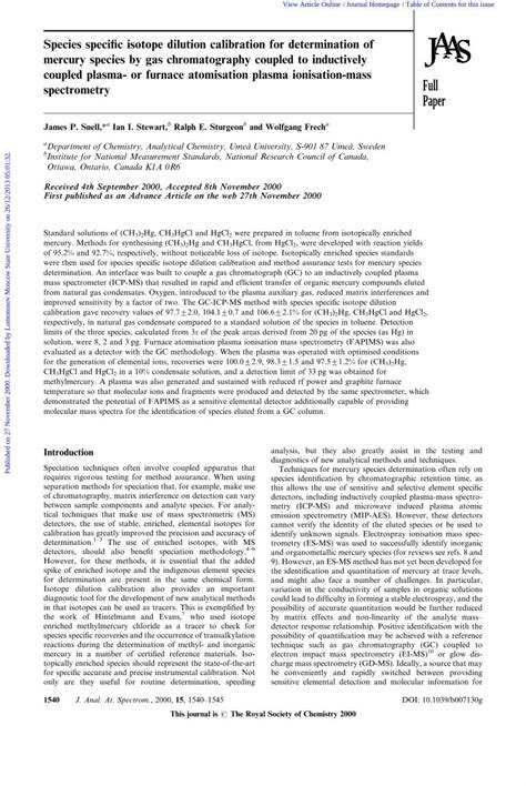 Pdf Species Specific Isotope Dilution Calibration For Determination