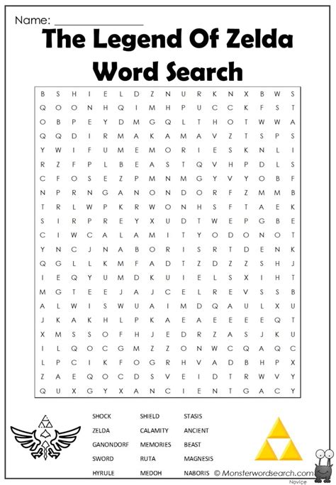 The Legend Of Zelda Word Search Monster Word Search