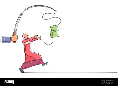 Continuous One Line Drawing Hand With Fishing Pole And Dollar Cash