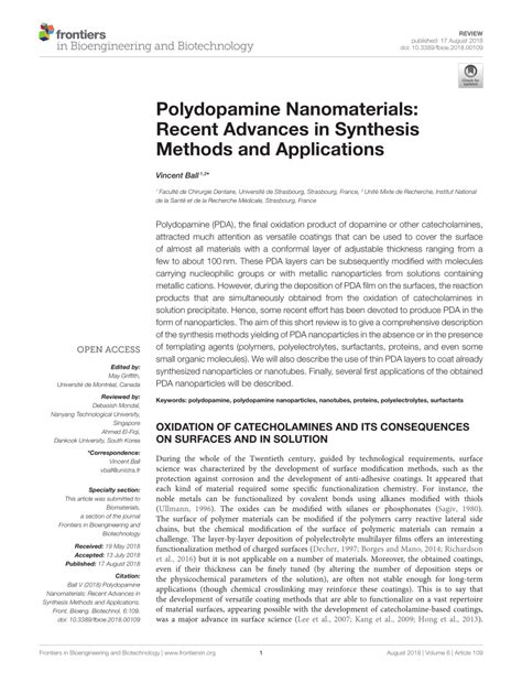 Pdf Polydopamine Nanomaterials Recent Advances In Synthesis Methods And Applications