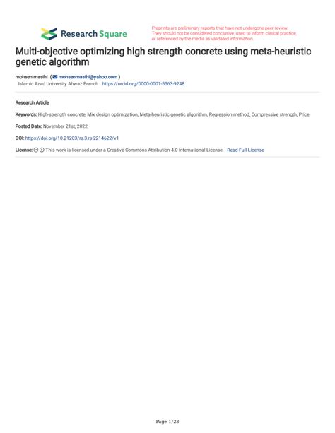Pdf Multi Objective Optimizing High Strength Concrete Using Meta