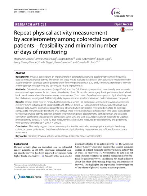 Pdf Repeat Physical Activity Measurement By Accelerometry Among Colorectal Cancer Patients