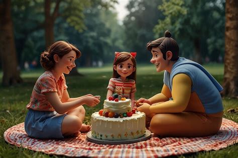 Premium Photo Cartoon Characters Picnic While Cake Bakes